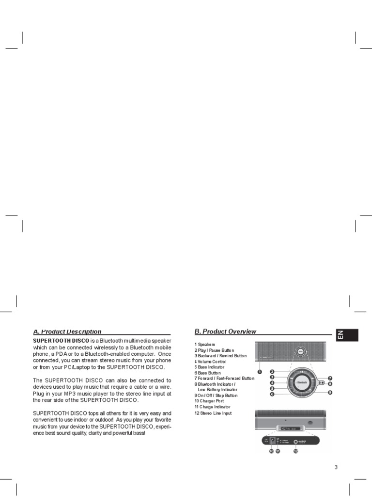 Supertooth Disco Bluetooth Speaker Guide | PDF | Bluetooth | Personal ...