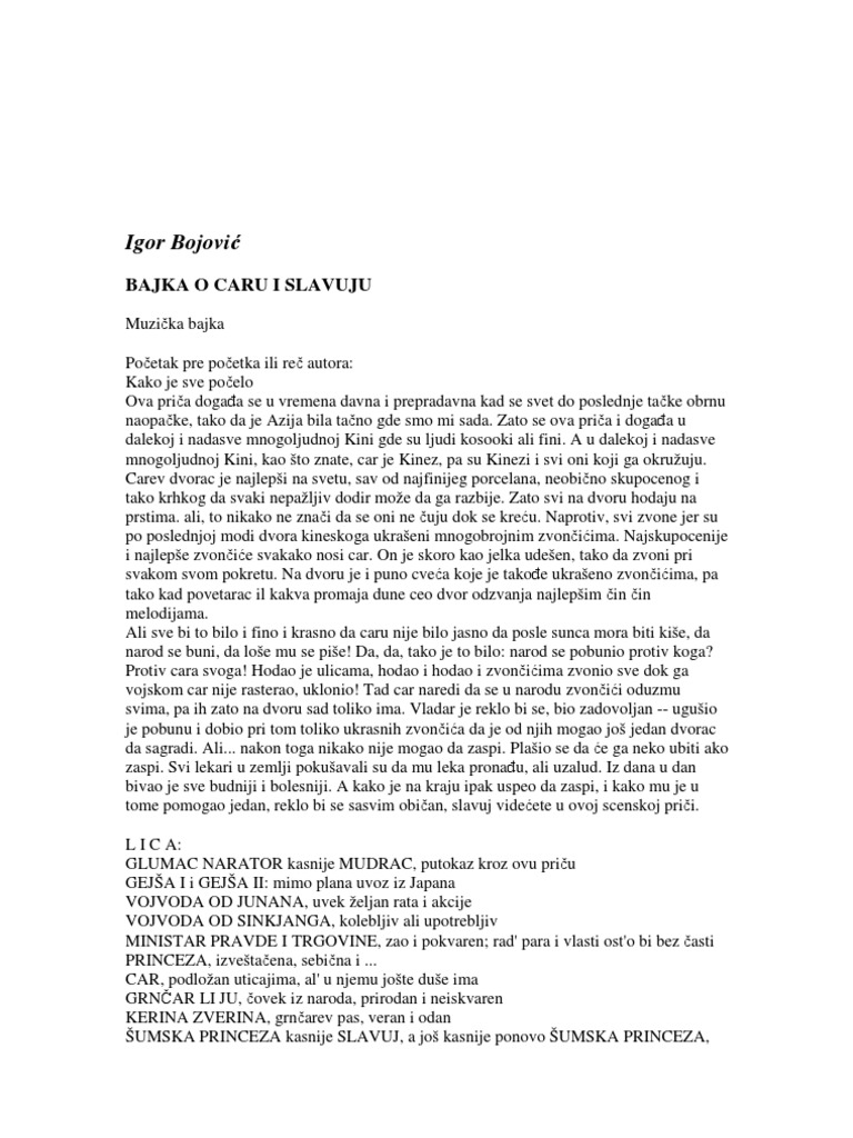 Igor Bojovic - Bajka o Caru I Slavuju | PDF