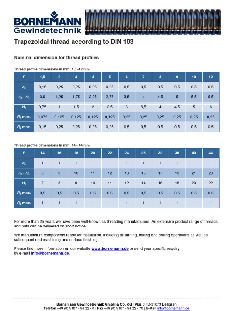 DIN 103 Trapezoidal Thread EN PDF | PDF | Crafts | Machining