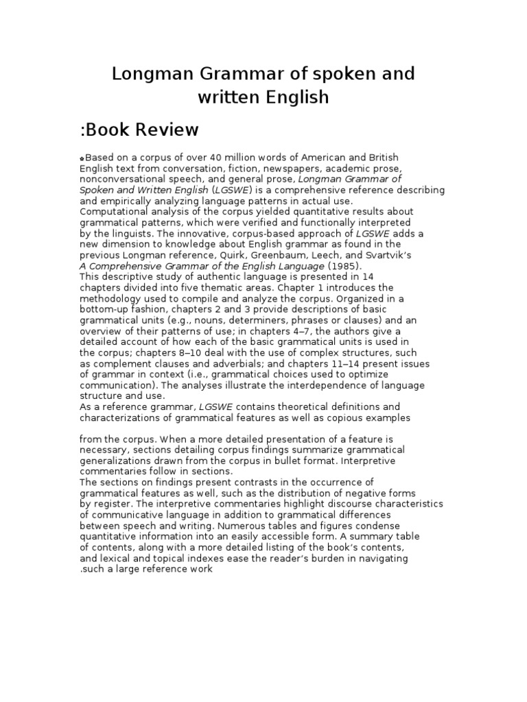 Longman Grammar of Spoken and Written English | PDF | Grammar | English ...