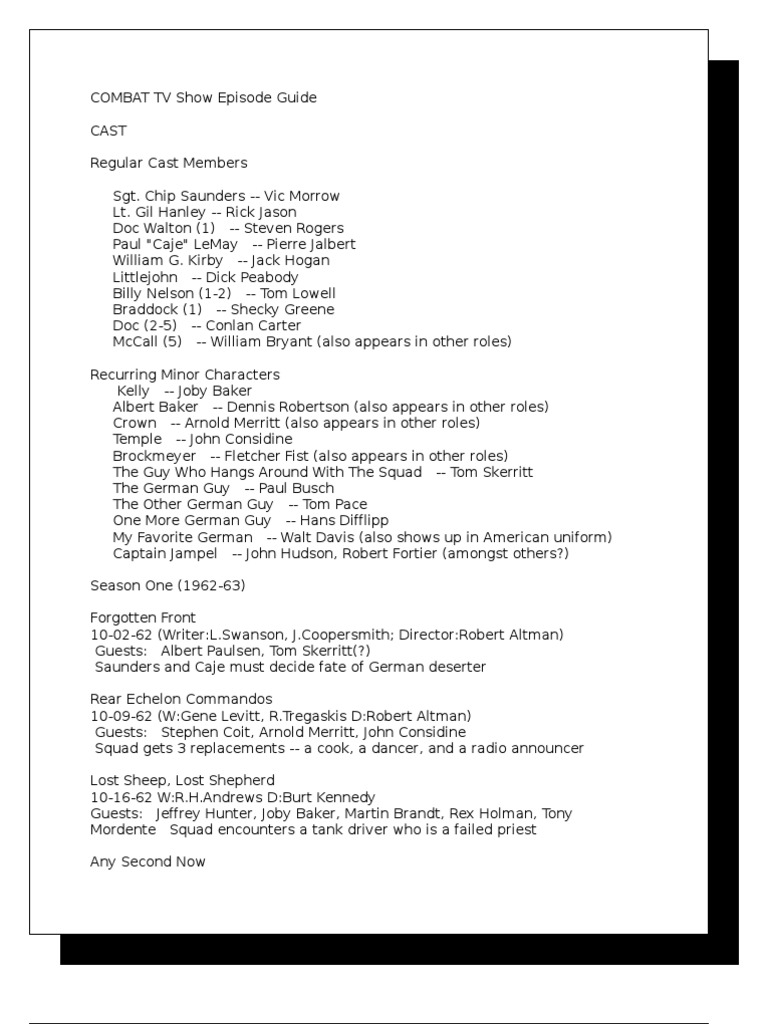 Combat! TV Series Episode Guide | PDF | American Male Film Actors ...