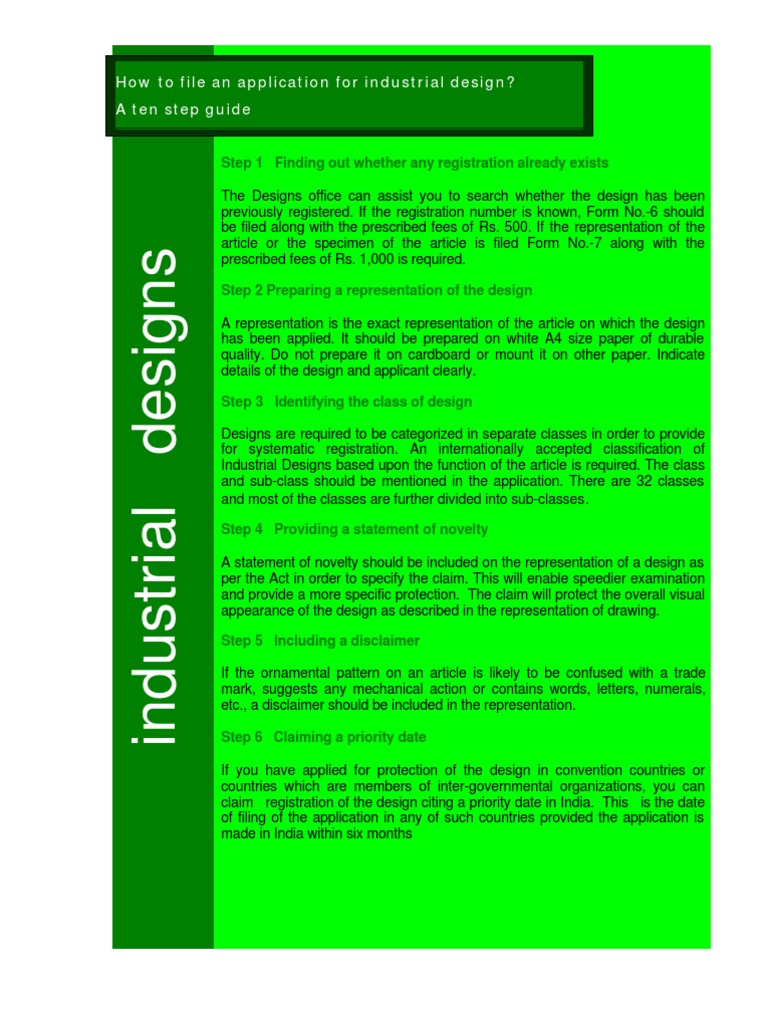Guide to Filing Industrial Designs | PDF | Priority Right | Patent