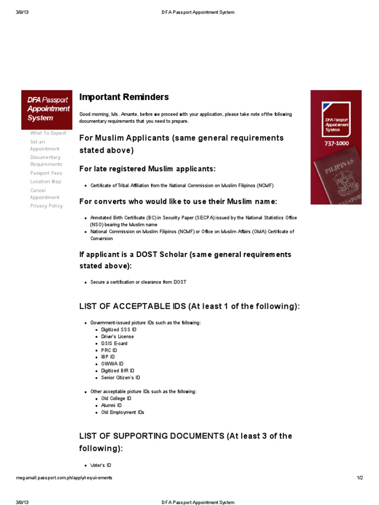 DFA Passport Appointment System | PDF