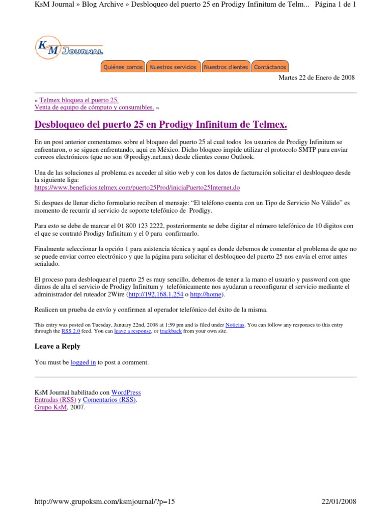 Desbloqueo Del Puerto 25 en Prodigy Infinitum | PDF