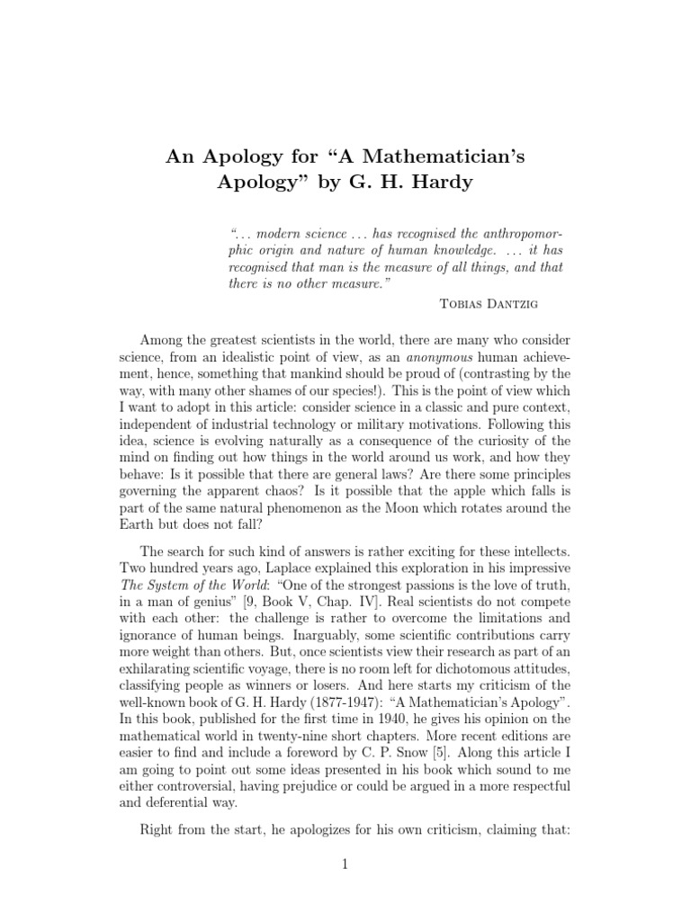 Critique of Hardy's "A Mathematician's Apology" | PDF | Teaching ...