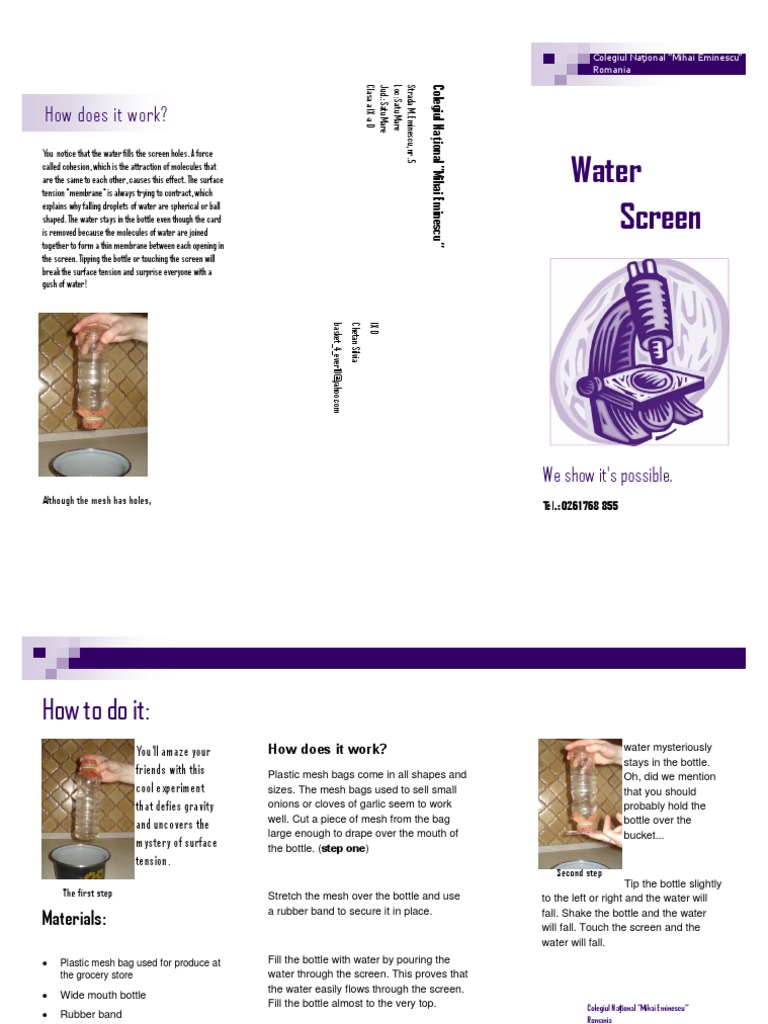 Surface Tension Water Experiment | PDF | Bottle | Water