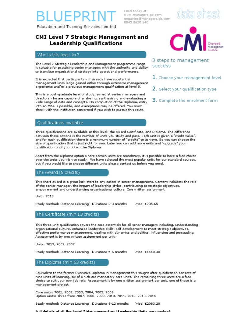 Guide To CMI Level 7 Stratgic Management and Leadership Qualifications ...