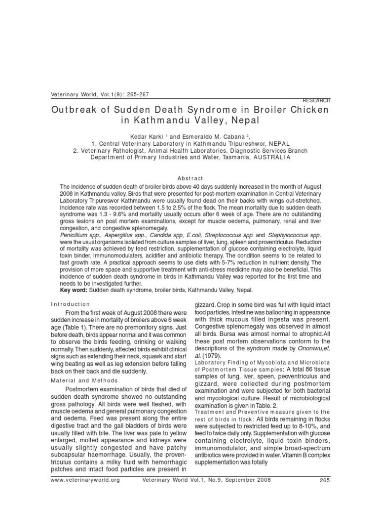 Outbreak of Sudden Death Syndrome in Broiler Chicken in Kathmandu ...