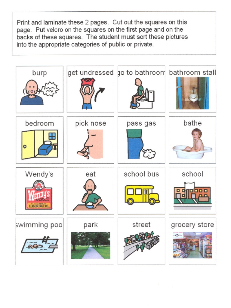 Kids Game - Public vs. Private Tasks | PDF | Bathroom