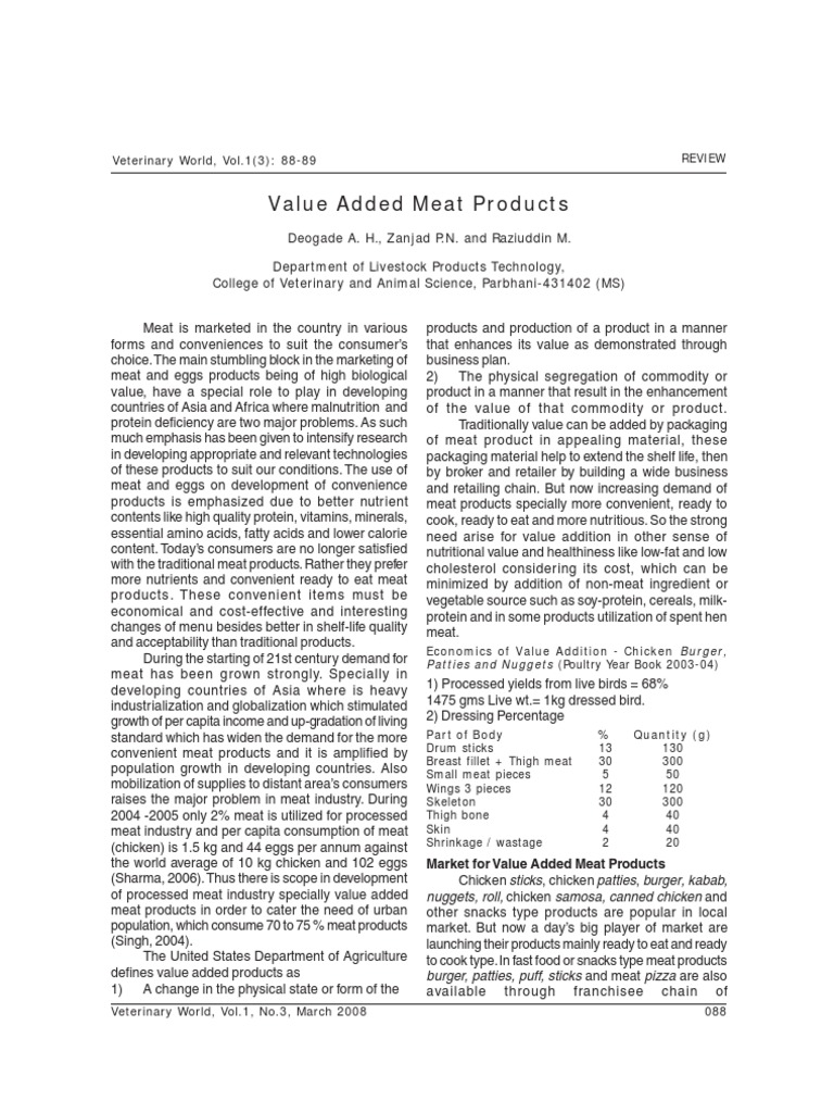 Value Added Meat Products | PDF | Meat | Nutrients