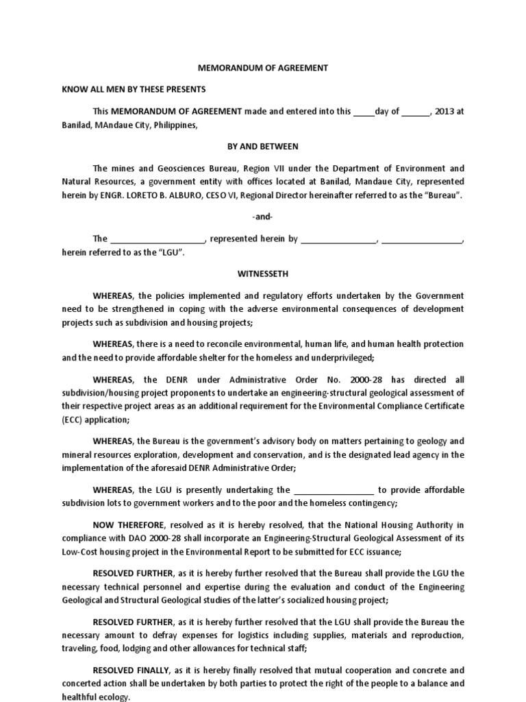 Memorandum of Agreement (Sample) | PDF | Government | Business