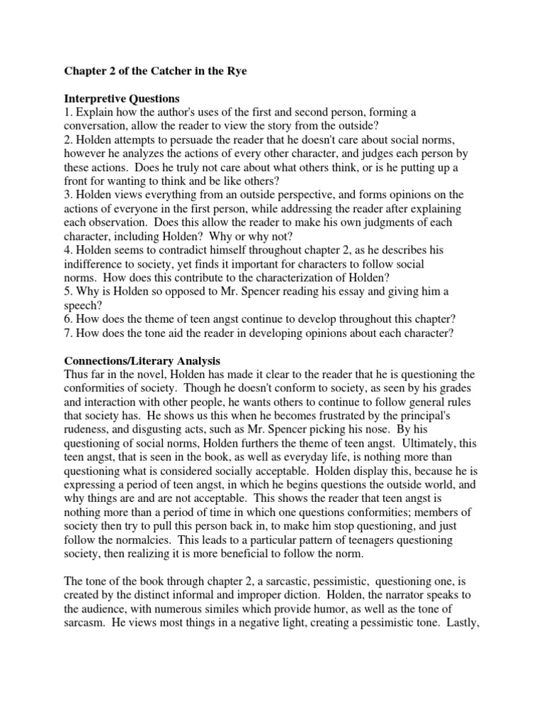 Chapter 2 of the Catcher in the Rye | Norm (Social) | Narration