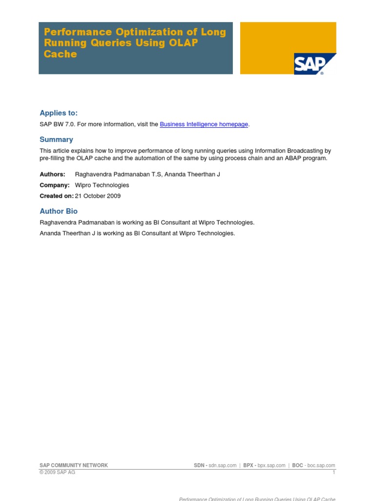 How To Performance Optimization of Long Running Queries Using OLAP Cache PDF | PDF | Cache ...