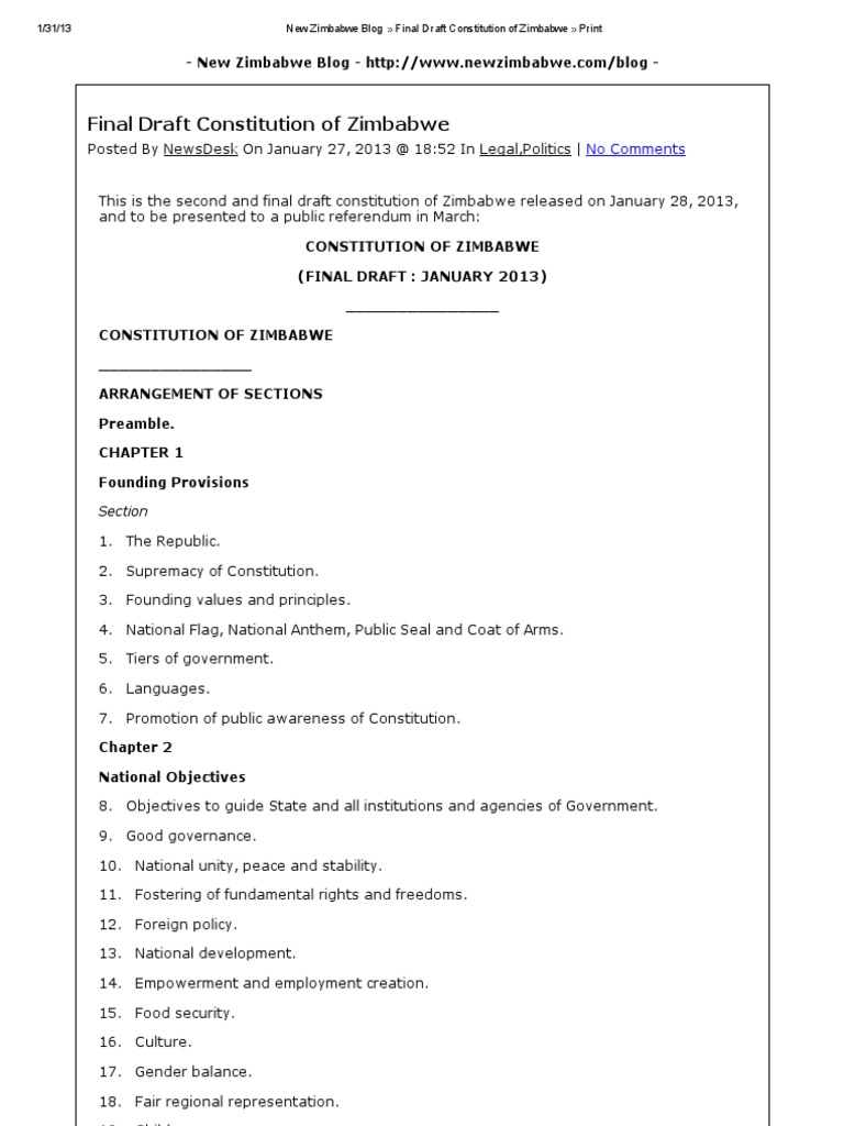 1 Final Draft Constitution of Zimbabwe | PDF | Judiciaries | Supreme Courts