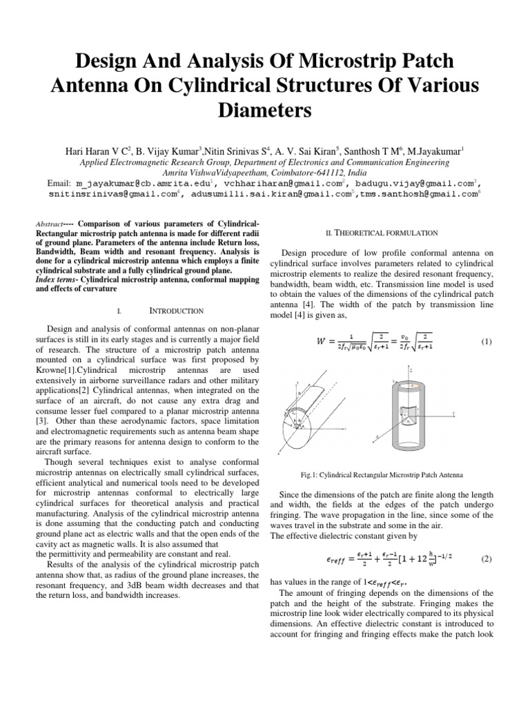 1995 Design and Analysis of Microstrip Patch Antenna On Cylindrical ...