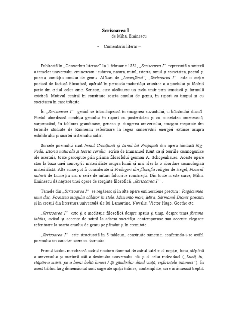 Scrisoarea I - Comentariu | PDF