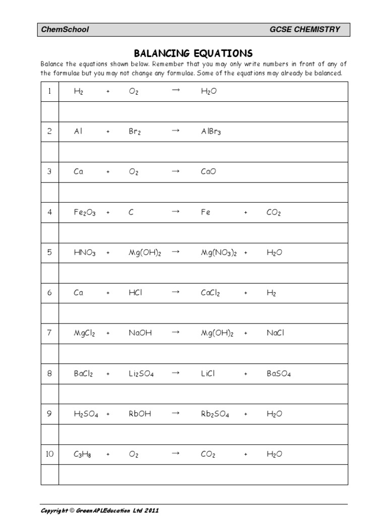 Balancing Equations | PDF | Science & Mathematics