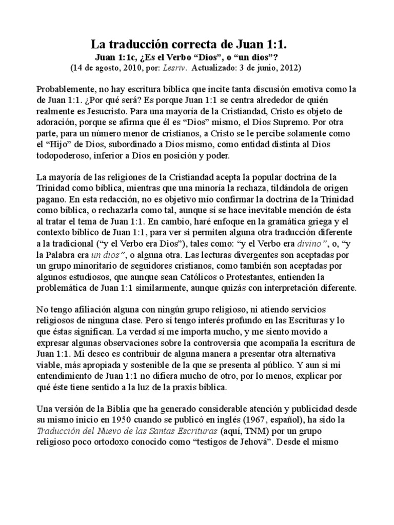 Traduccion Correcta de Juan 1 1 Lista de Lecturas Alternativas | PDF ...