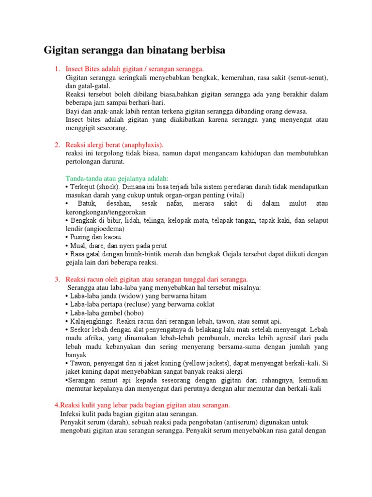 Gigitan Serangga Dan Binatang Berbisa | PDF