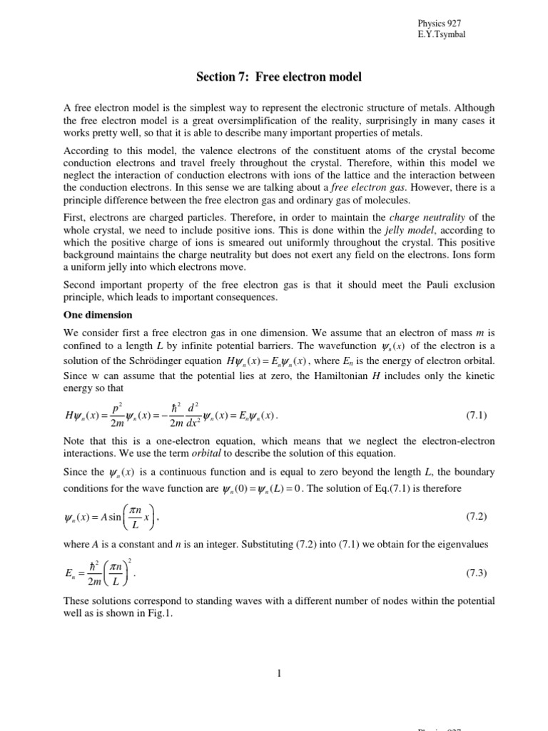Free Electron Model in Metals | PDF | Wave Function | Electron