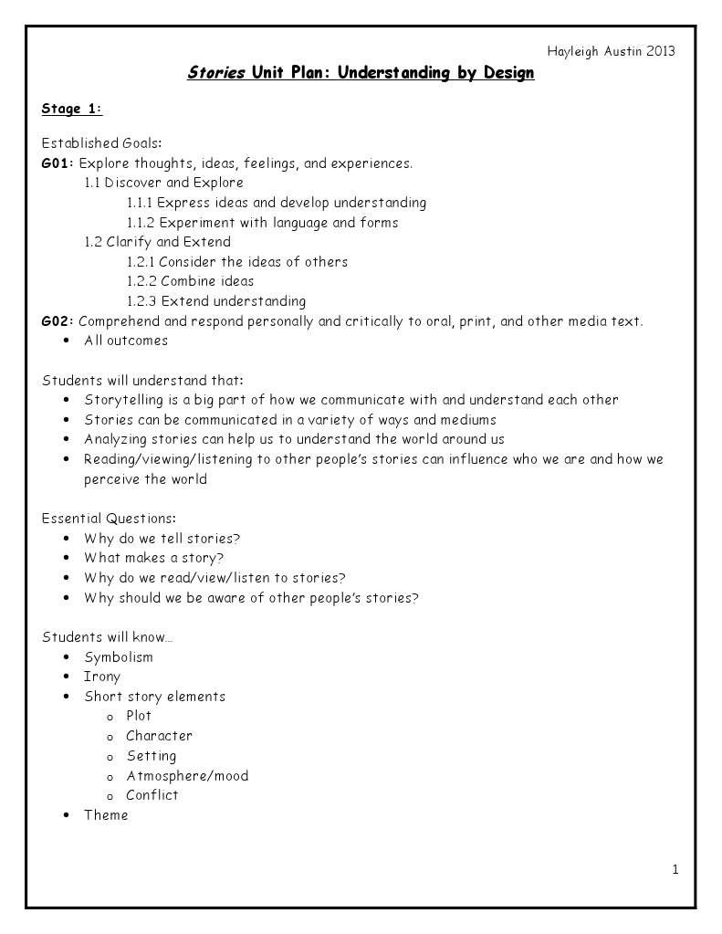 Ubd Stories Unit Plan - 10 | PDF | Storytelling | Reading Comprehension