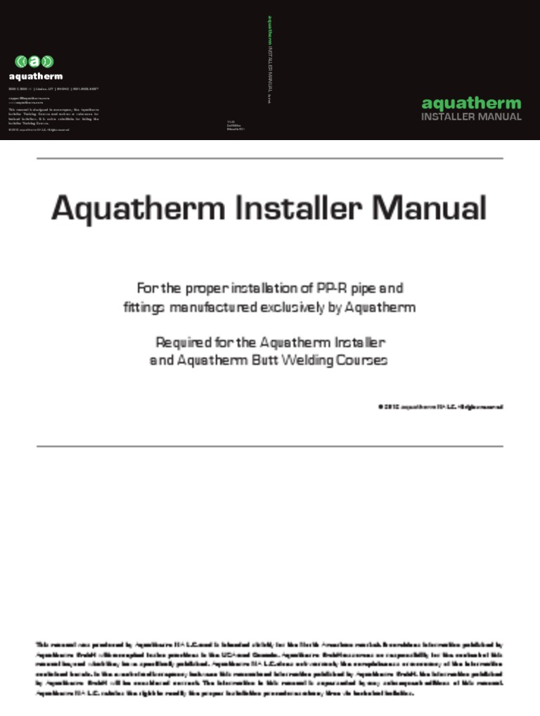 Aquatherm Installer Manual | PDF | Pipe (Fluid Conveyance) | Plumbing