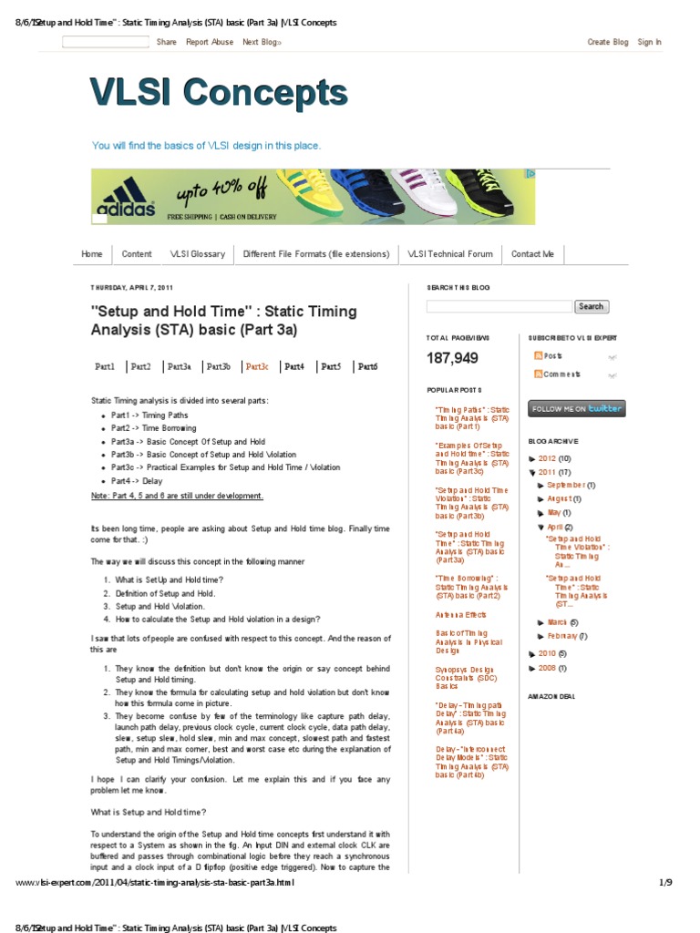 Setup And Hold Time Static Timing Analysis Sta Basic Part 3a Vlsi Concepts Download