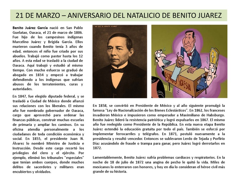 21 de Marzo - Aniversario Del Natalicio de Benito Juarez | PDF