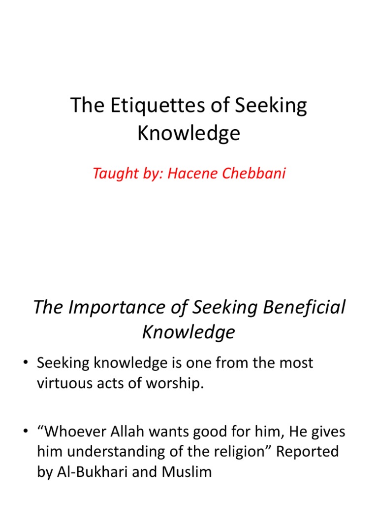 The Etiquettes of Seeking Knowledge | PDF | Prophets And Messengers In ...