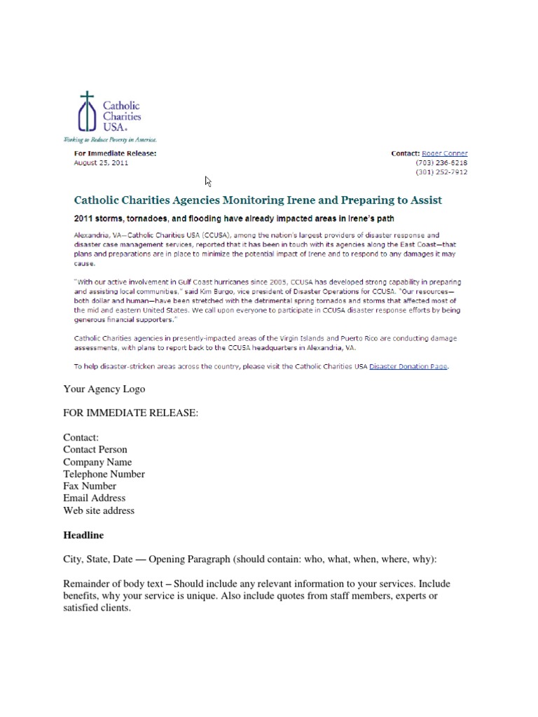 Disaster: Press Release Template