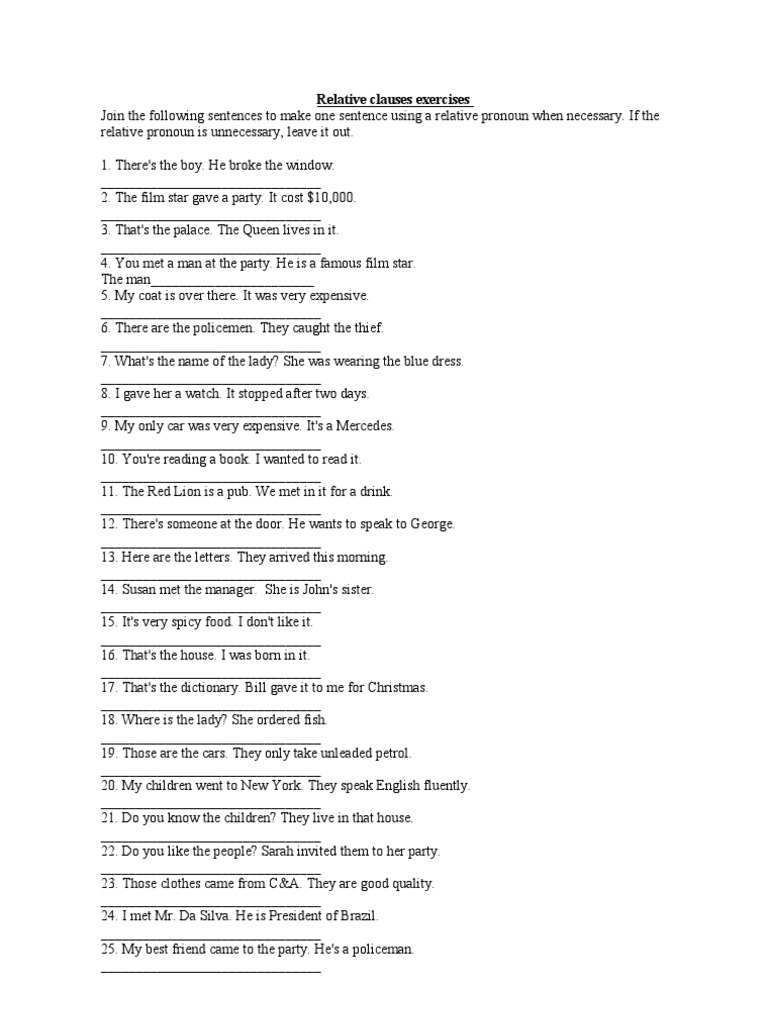 Relative Clauses Exercises | PDF