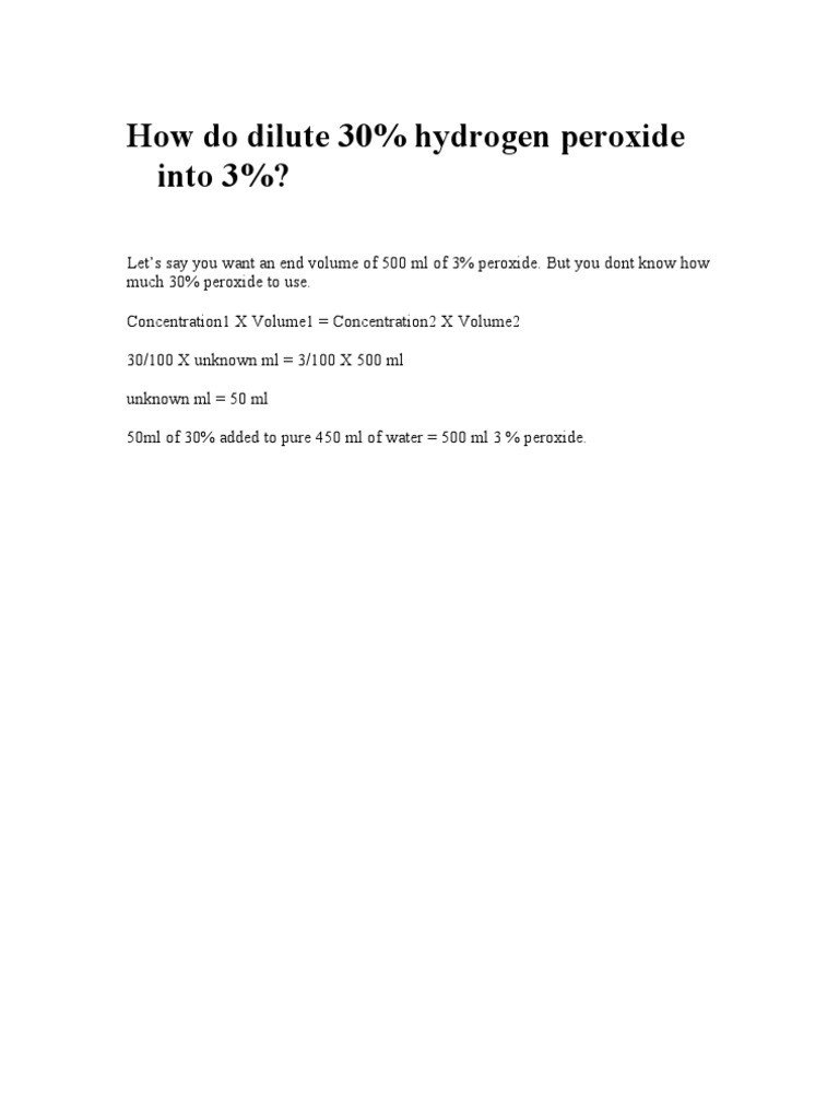 How Do Dilute 30% Hydrogen Peroxide Into 3%? | PDF