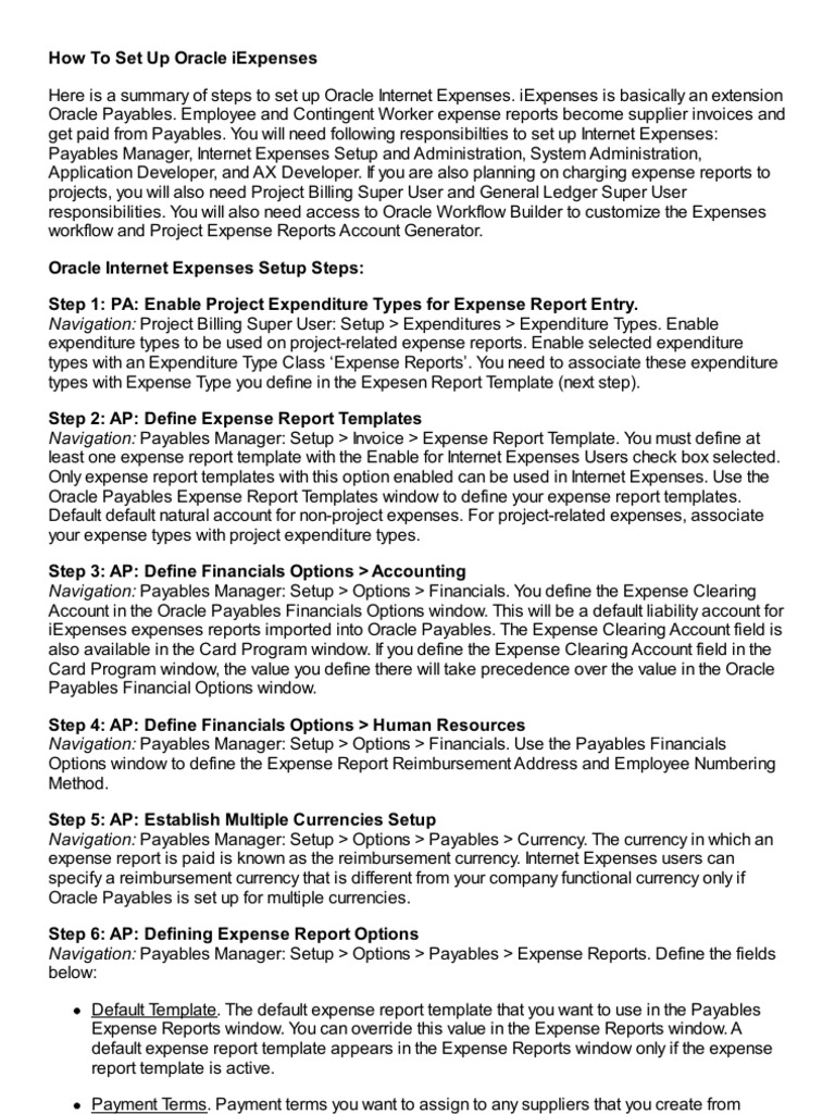 How To Set Up Oracle Iexpenses | PDF | Accounts Payable | Credit Card