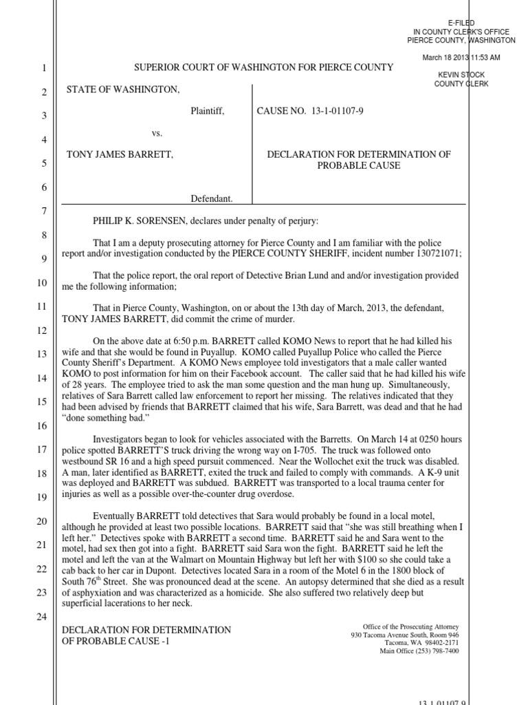 Pierce County Murder Probable Cause Declaration | PDF | Detective | Police