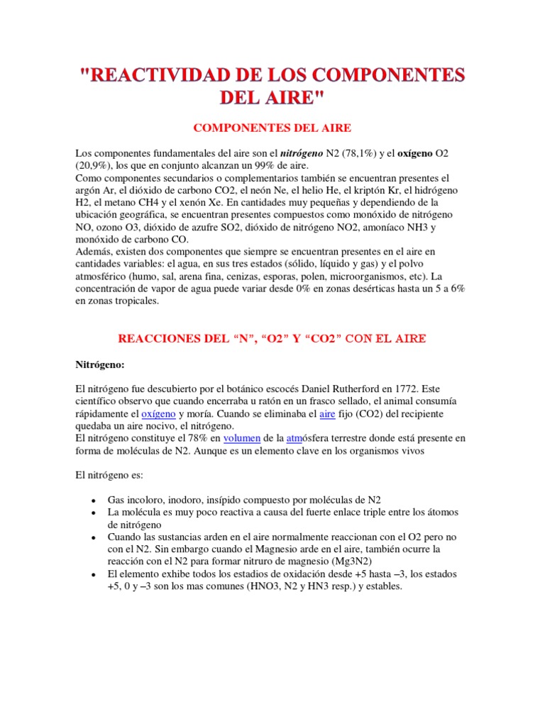 Componentes Del Aire | PDF | Combustión | Dióxido de azufre
