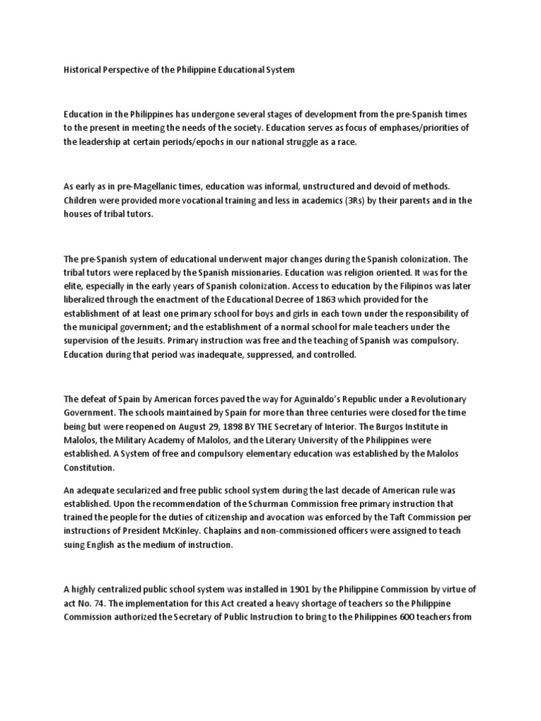 Historical Perspective of The Philippine Educational System | PDF ...