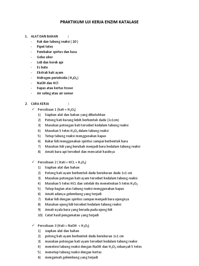 Praktikum Uji Kerja Enzim Katalase | PDF