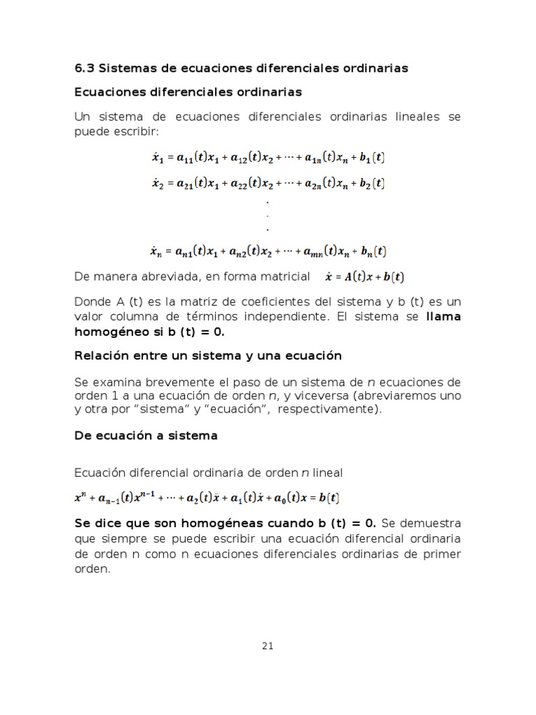 6.3 Sistemas de Ecuaciones Diferenciales Ordinarias | PDF | Ecuación ...