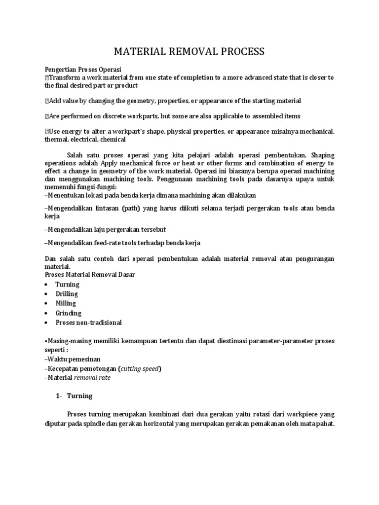 Material Removal Process | PDF