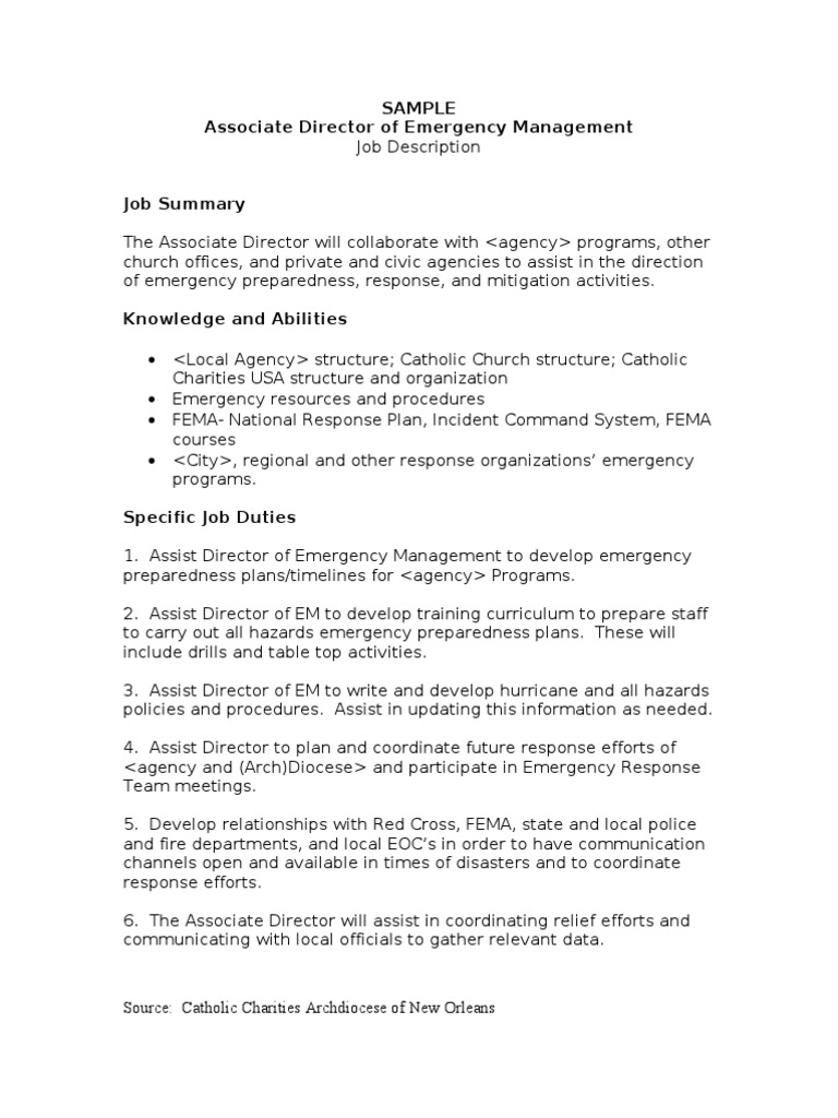 Associate Director Emergency Management Role | PDF | Emergency ...