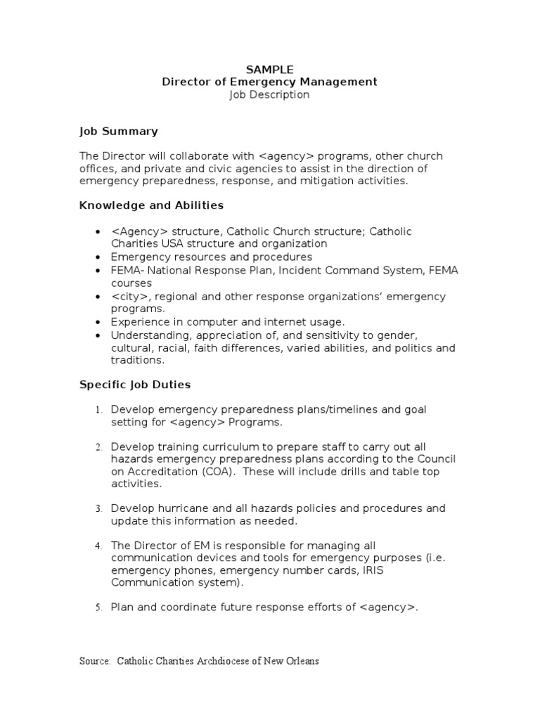 Disaster: Job Description For Director of Emergency Management | PDF ...