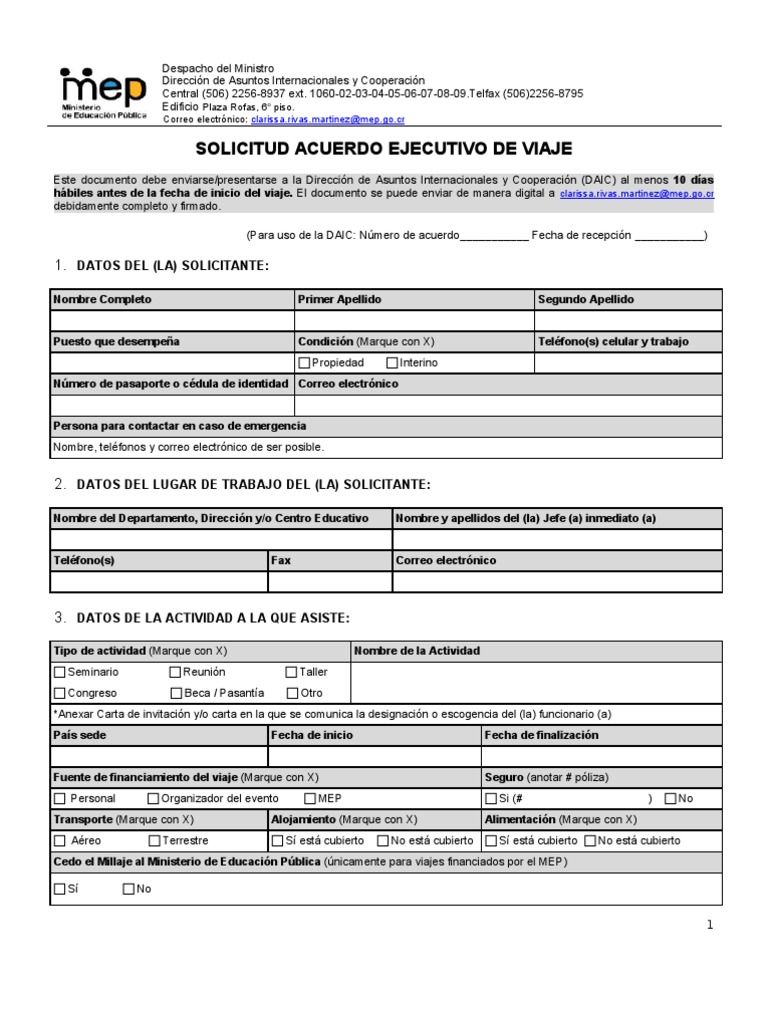 01-Formulario Solicitud de Acuerdo de Viaje Nueva Version Revision ...