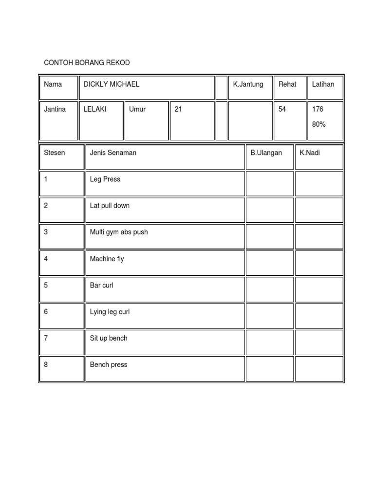 Contoh Rekod Latihan Litar Dan Core Pdf Sports Recreation