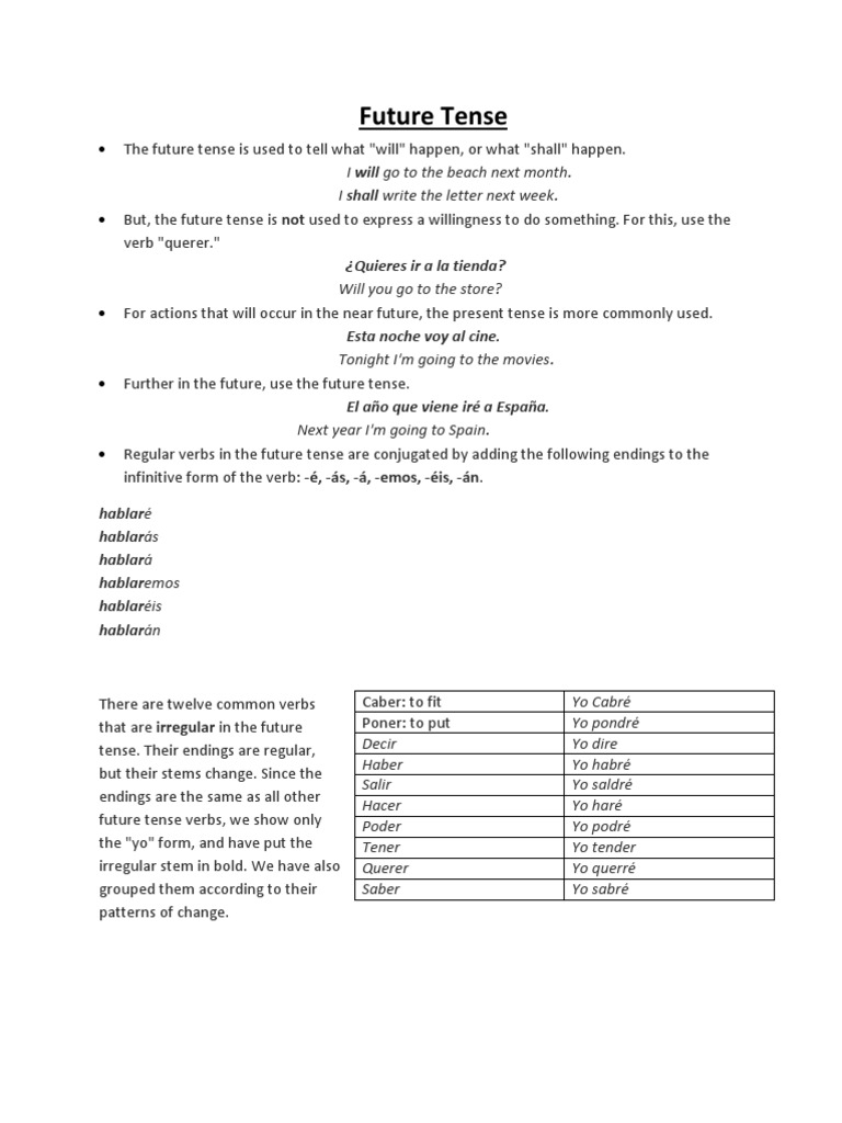Spanish Future Tense, Conditional Tense, and Conditional Perfect Notes ...