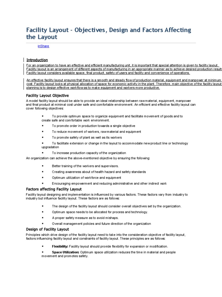 Facility Layout - Objectives, Design and Factors Affecting The Layout ...