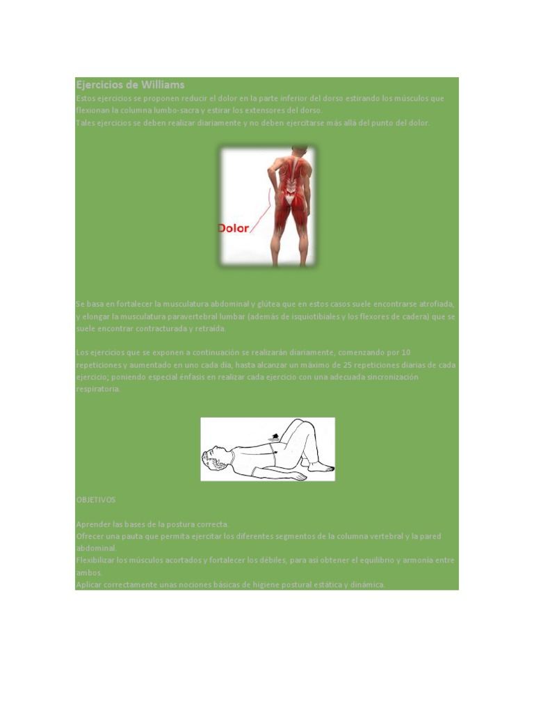Ejercicios de Williams para Columna Lumbar | PDF | Dolor lumbar | La ...