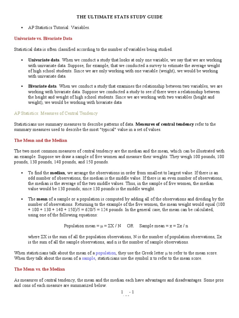 AP Statistics Study Guide | PDF