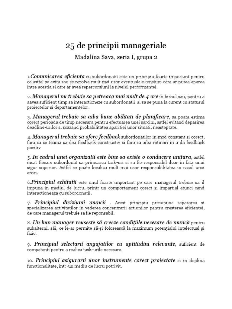 25 de Principii Manageriale | PDF
