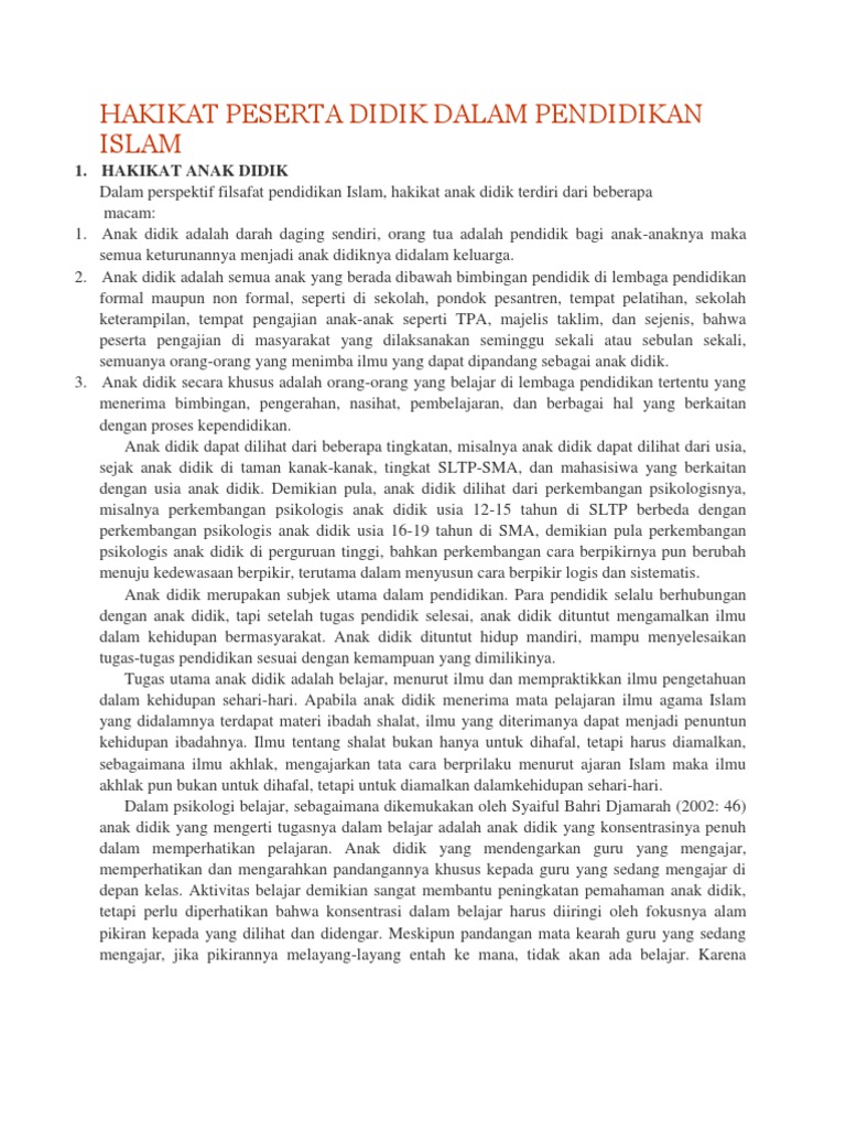 Hakikat Peserta Didik Dalam Pendidikan Islam | PDF Hakikat Peserta Didik Dalam Pendidikan Islam | PDF