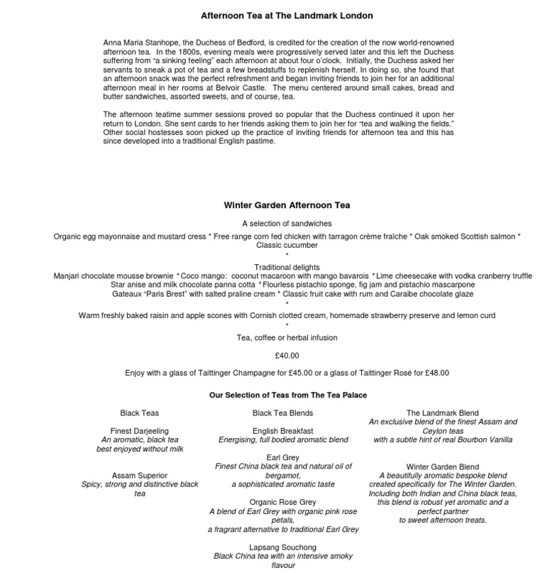 Traditional Afternoon Tea Menu | PDF | Tea | Hot Drinks